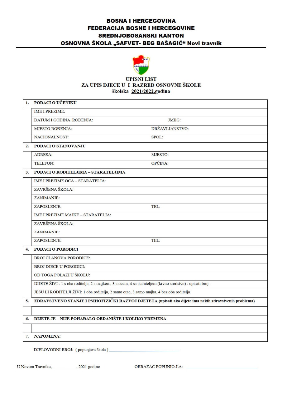 OBAVIJEST O PRIJAVI I UPISU DJECE U PRVI RAZRED OSNOVNE ŠKOLE ZA ...